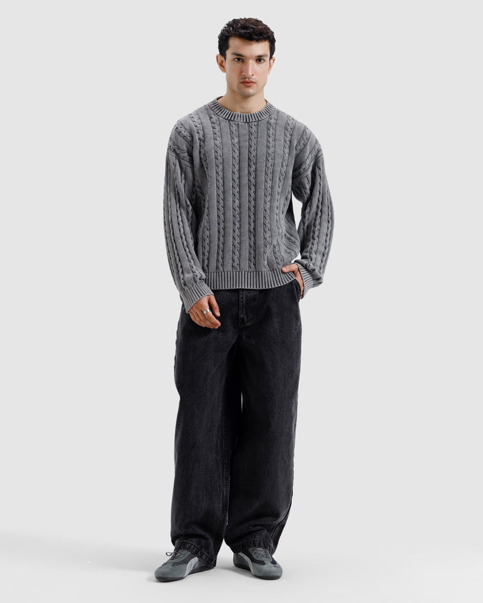 Washed Cable Knit Sweater – hangerpakistan